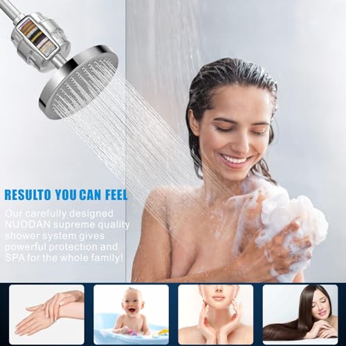 Nuodan Filtered Shower Head, High Pressure Rain Shower Head Filter Set for Hard Water Removes Chlorine and Harmful Substances (Chrome)