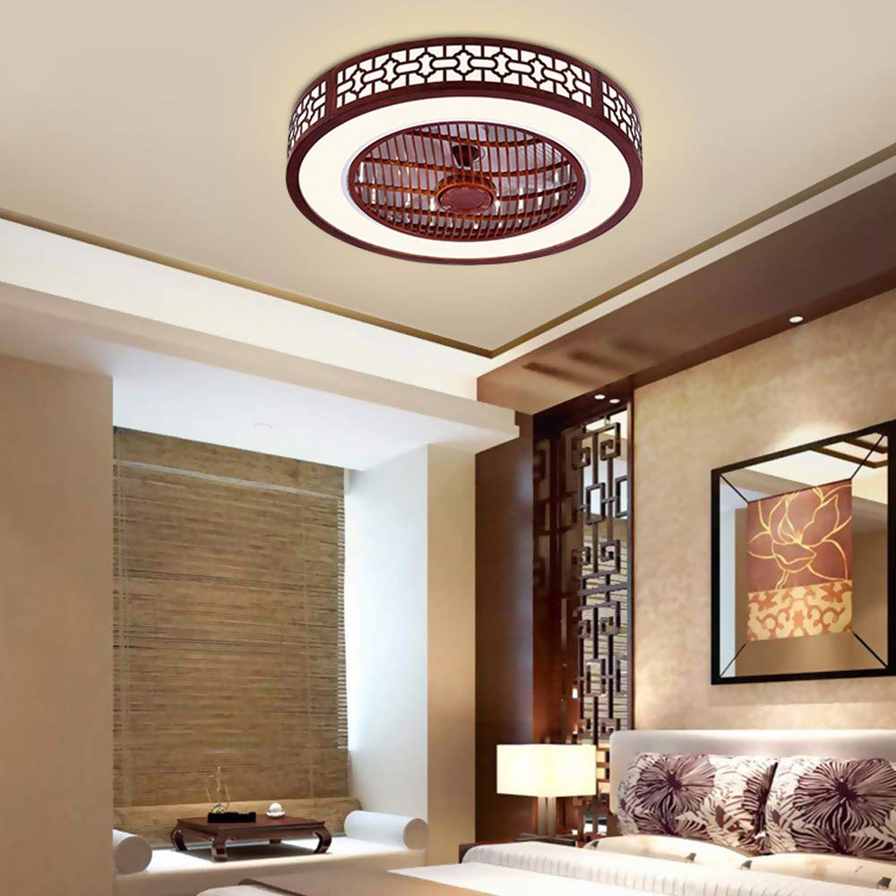 FAiruo Modern Chinese Led Ceiling Fan with Remote Control 64W Invisible Semi-Recessed Installation Solid Wood Adjustable Wind Speed Ceiling Light Fan with Fans Bedroom Living Room Dining