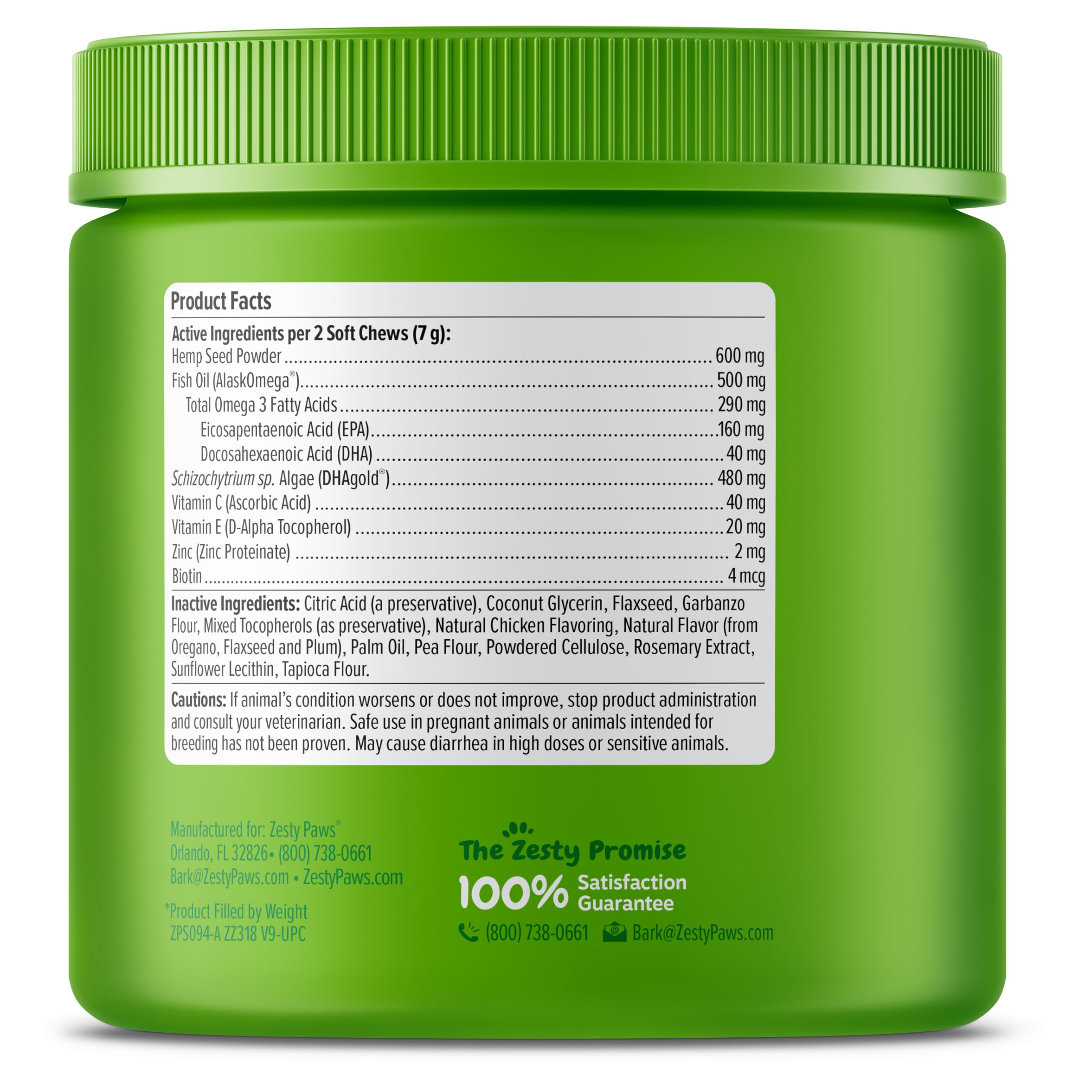 Zesty Paws Skin & Coat Bites for Dogs – Fish Oil Soft Chews with Omega-3 Fatty Acids EPA & DHA - Skin, Coat, Antioxidant & Immune Support - Hemp - 90 Count