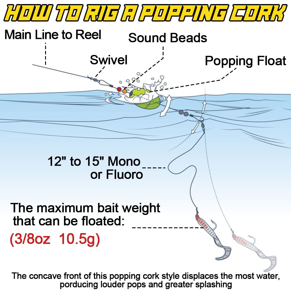 Fishing-Popping-Cork-for-Saltwater-Bobbers-Large-Floats Red Fish Popper for Carolina Rig (Popper_Yellow 2 Pack)