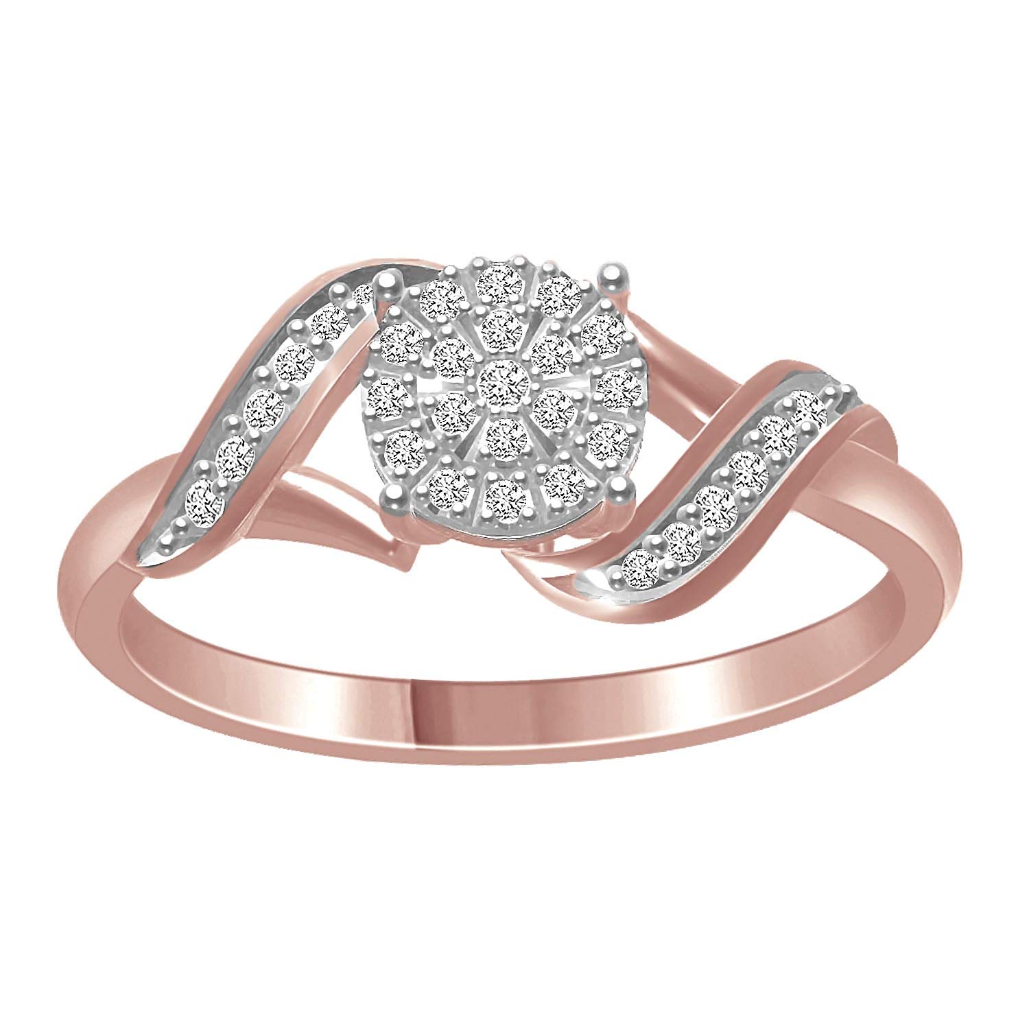 Eternal Bliss 1/5 cttw Round Natural Diamond Ladies Cluster Engagement Ring In 10k Two Tone Rose & White Gold (7.5)