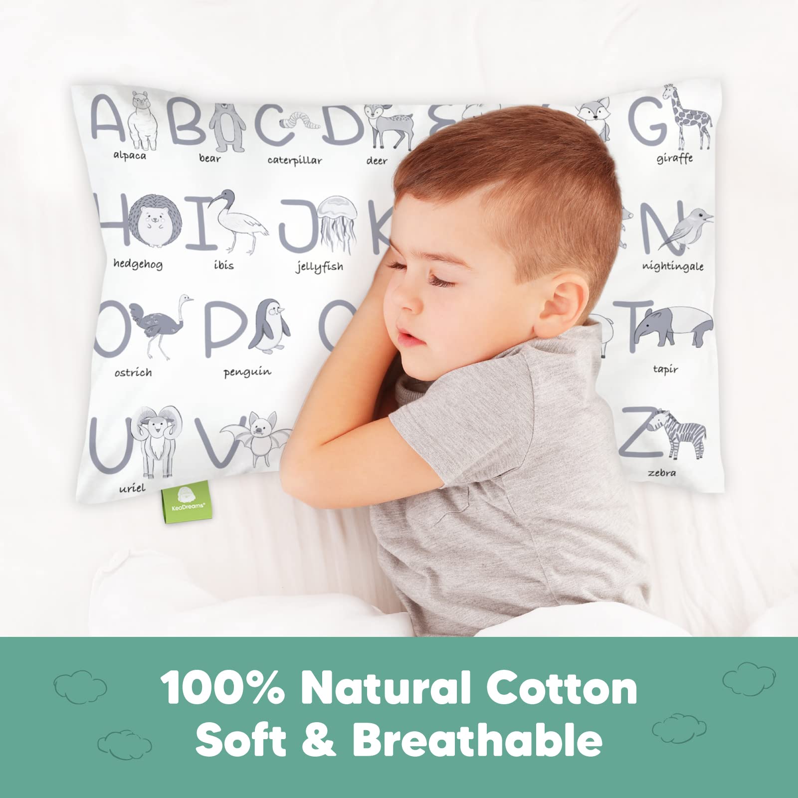 KeaBabies 2-Pack Toddler Pillow and Toddler Pillowcase for 13X18 Pillow - Soft Organic Cotton Toddler Pillows for Sleeping - Organic Toddler Pillow Case for Boy, Kids