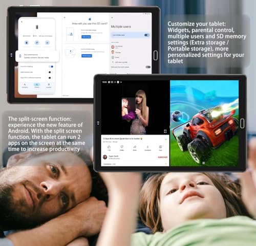 GOODTEL 2024 Newest Tablet 10-inch 10GB RAM 64GB ROM 1TB TF, Android 13, WiFi 5G/2.4G, Bluetooth 5.0, GMS, Widget, Split-Screen Function, AGPS, OTG, Type-C, 3.5mm AUX, 6000mAh, 8+5MP, Black