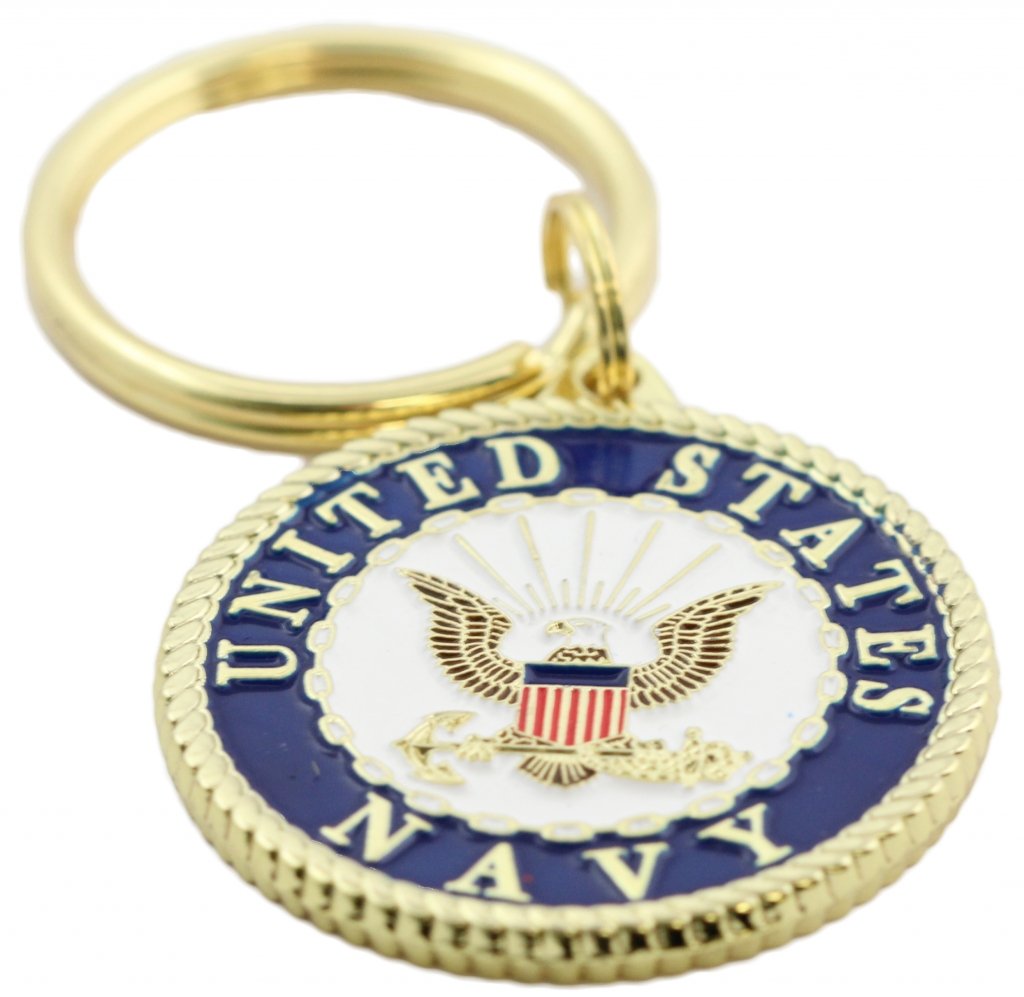 EEC, Inc. US Navy Crest Keychain Patriotic Key Rings Military Gifts Collectibles Men Women, Blue, 1 1/2"