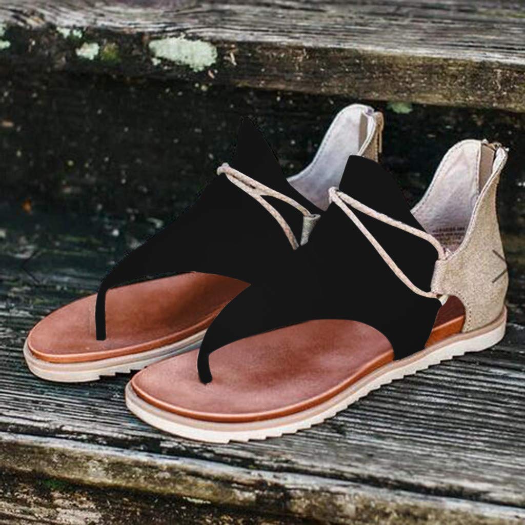 FABIURT Sandals for Women Roman Sandals Slip-On Ankle Strap Flip Flop Open Toe Casual Summer Beach Gladiator Flat Sandal