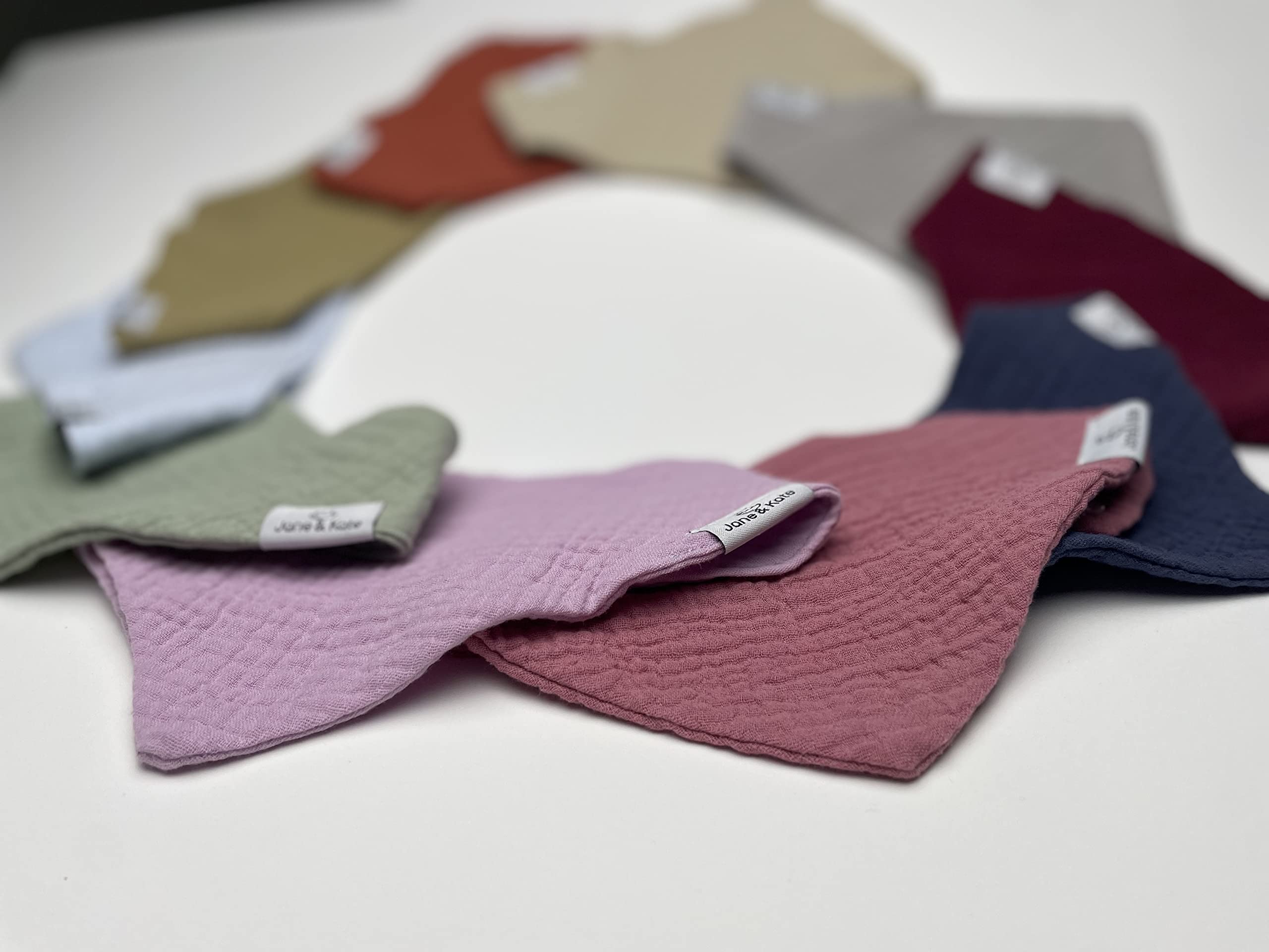 Jane and Kate - Baby Bibs 100% Cotton Newborn Toddler Drool Cloth Bibs For Unisex, Boy, Girl 0-18 Months | Muslin Bandana With Snaps Teething Bibs | Multi Pack Set Of 10 Plain Solid Colors