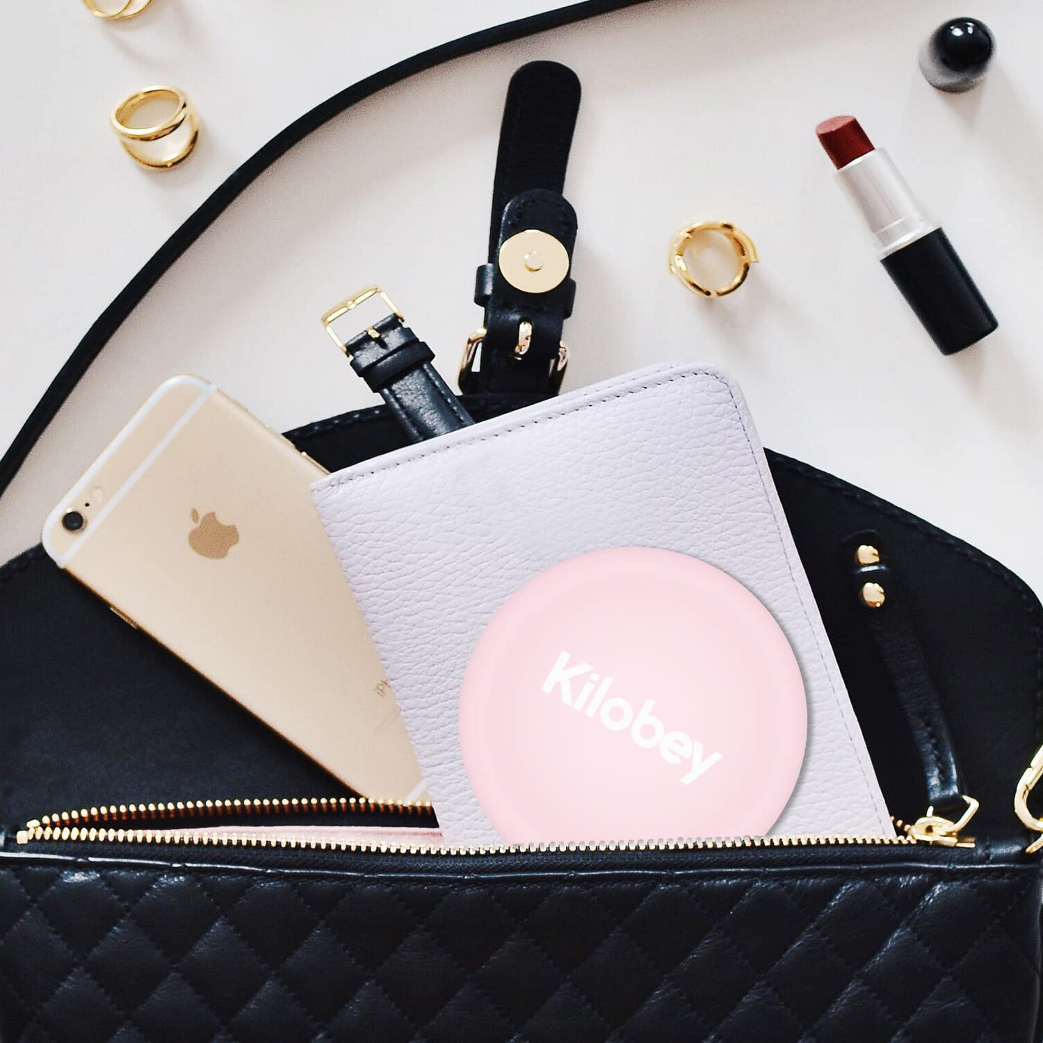Kilobey LED Lighted Travel Makeup Mirror, 1x/10x Small Compact Magnifying Mirror, Mini Portable Folding Mirror for Purse, 3.5 inch Pocket Mirror, Handheld 2-Sided Mirror, Round, White