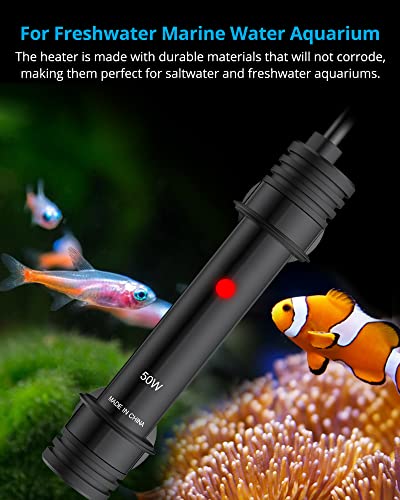 NICREW Aquarium Heater, Temperature Adjustable Fish Tank Heater with Wired Controller, Submersible Thermostat for Saltwater and Freshwater, Suitable for 5-10 Gallon Tanks, 50W