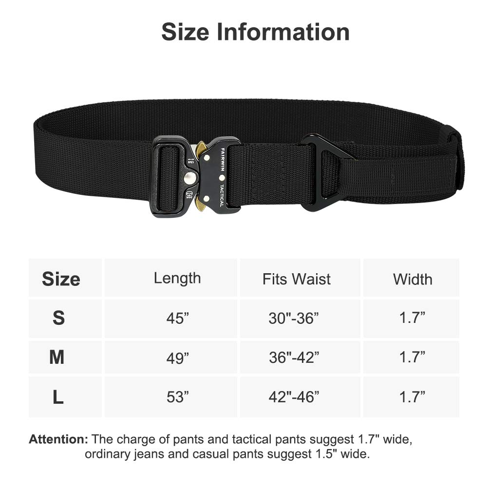 FAIRWIN Tactical Rigger Belt, 1.7 Inches Mens Nylon Webbing Utility Belt with V-ring Heavy-Duty Quick-Release Buckle