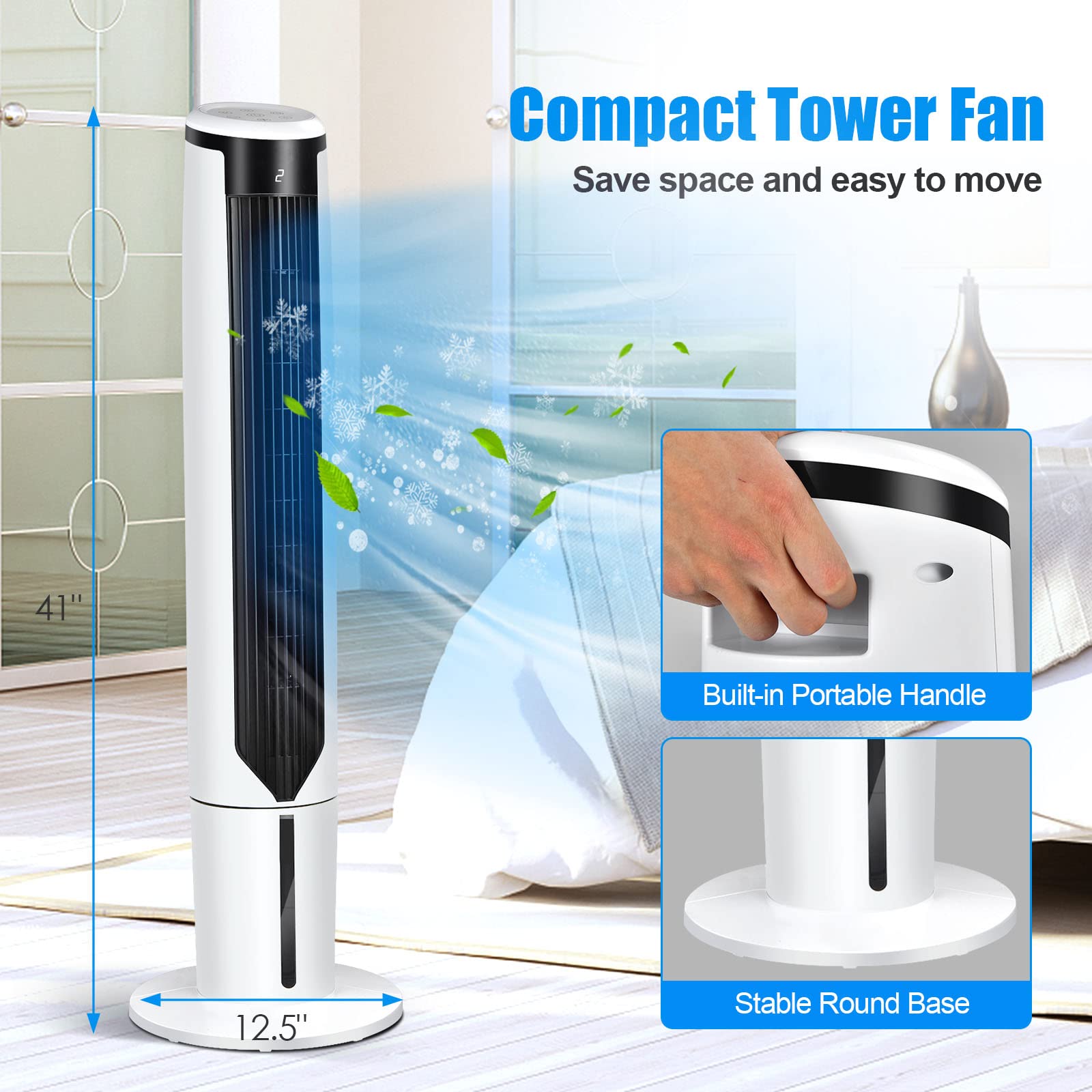 GOFLAME 41" Evaporative Air Cooler Portable, 3-IN-1 Oscillating Tower Fan with Remote Control, 3 Wind Speeds and 3 Modes, Bladeless Air Cooling Fan with LED Display and 9H Timer for Living Room Office