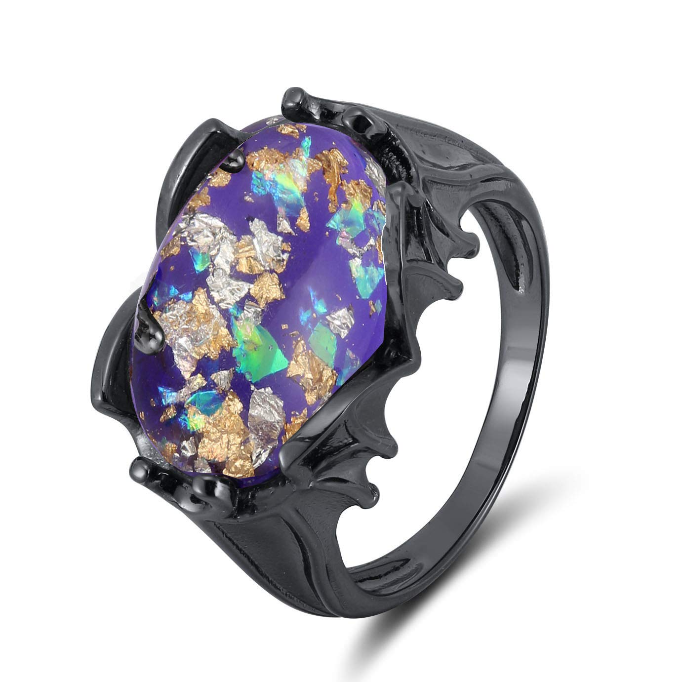 Ginger Lyne Collection Dragoneye Black over Sterling Silver Dragon Eye Bat Wing Fantasy Elvish Ring Size 6