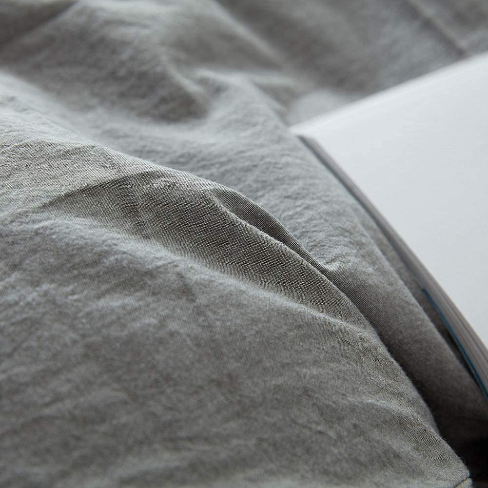 Grey Duvet Cover King, 100% Washed Cotton Linen Like Textured 3 Pieces Grey Bedding Set, Solid Color Simple Style Duvet Cover, Luxury Relaxed Feel Natural Wrinkled Breathable Soft Comfy (Grey, King)