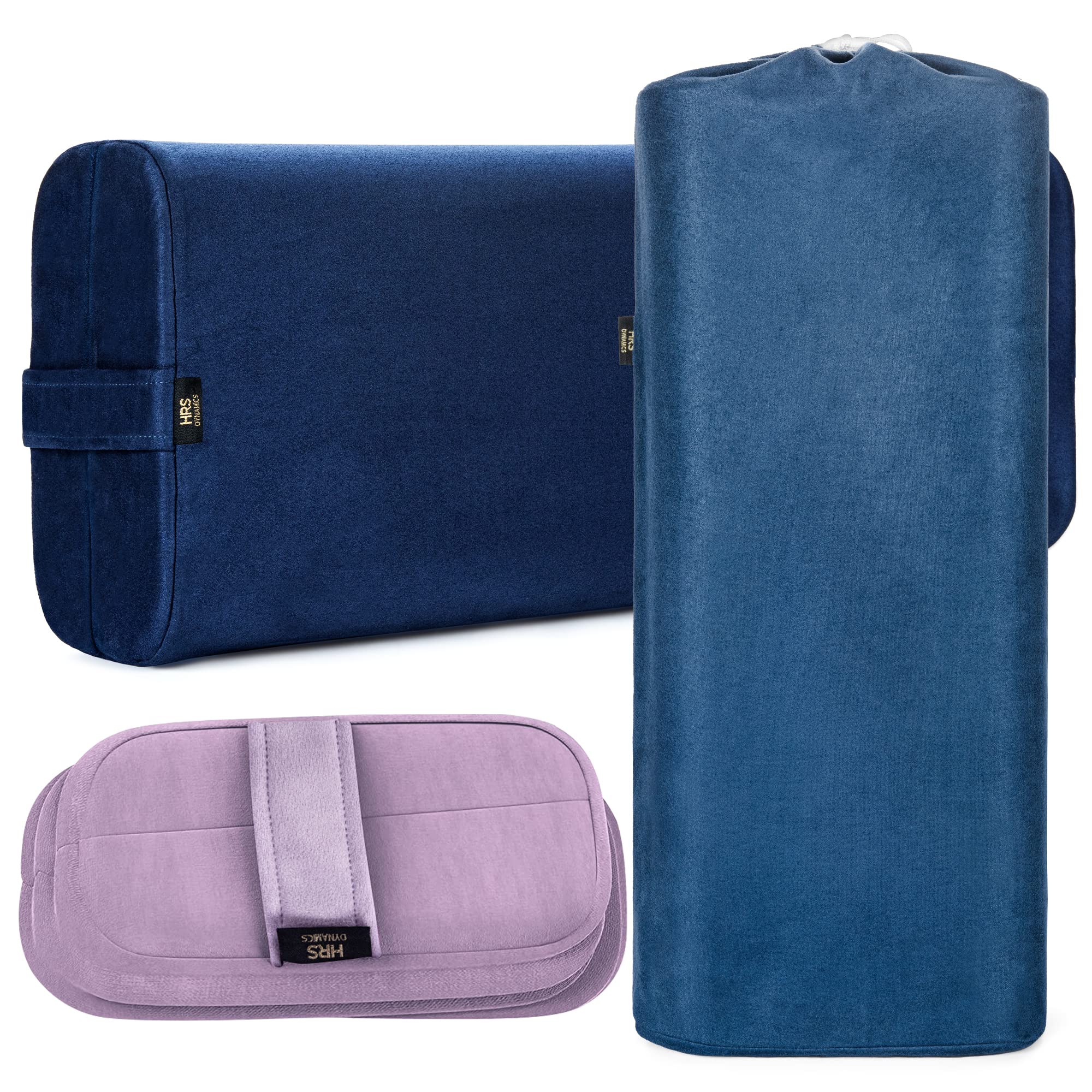 HRS Dynamics Yoga Bolster Pillow - Rectangular Bolster Pillow Yoga with Extra Washable Pillow Case - Yoga Bolster for Restorative Yoga with Carry Handle and Travel Case, Blue, Violet