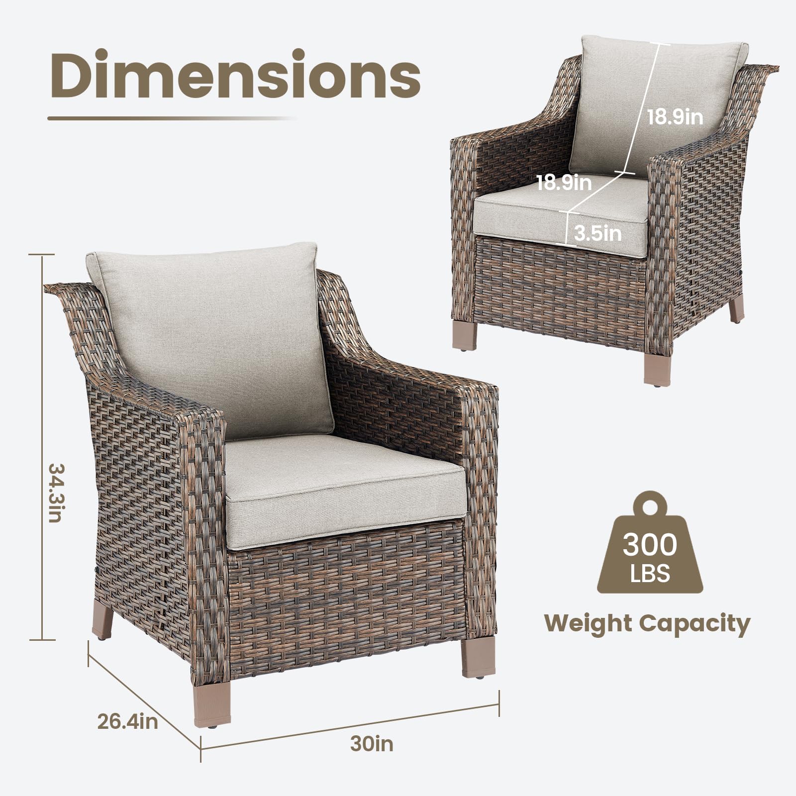 Outdoor Wicker Patio Chairs Set of 2 - Heavy Duty Outside Modern PE Rattan Lawn Chair for Front Porch Balcony Backyard Yard Deck Poolside Apartment β Brown/Beige