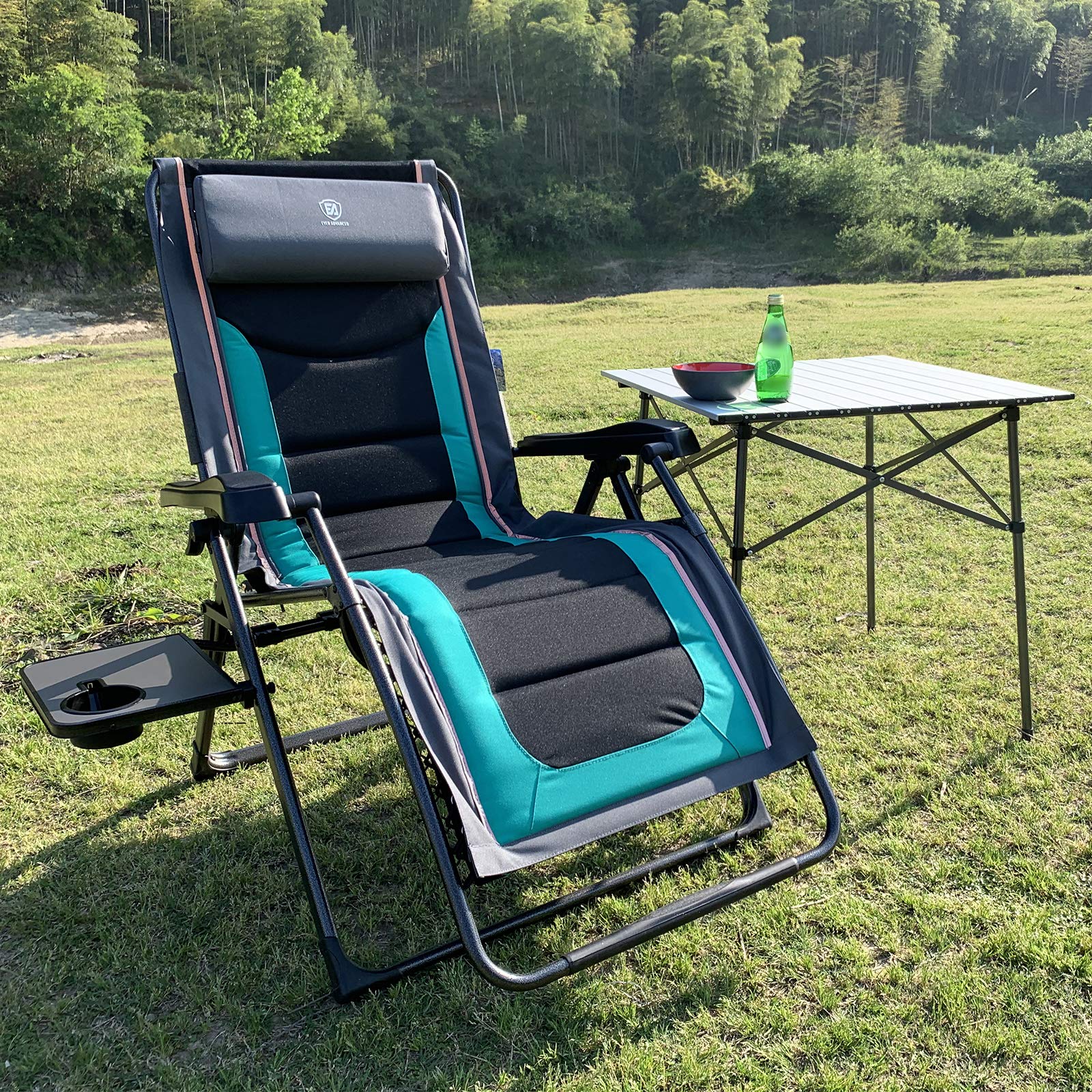 EVER ADVANCED Zero Gravity Lounge Chair with Padded Seat and Back,Oversize Recliner with Adjustable Headrest and Side Table, Support 300 lbs(Grey)