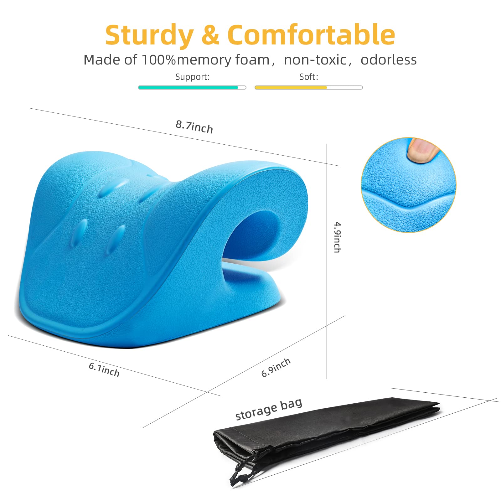 Neck Stretcher for Neck Pain Relief, Neck Hump Corrector Cervical Traction Device, Neck and Shoulder for TMJ Pain Relief and Cervical Spine Alignment - Blue