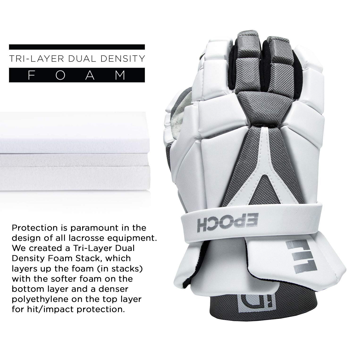 Epoch iD High Performance Lightweight Lacrosse Glove for Attack, Middie and Defensemen, Medium, White