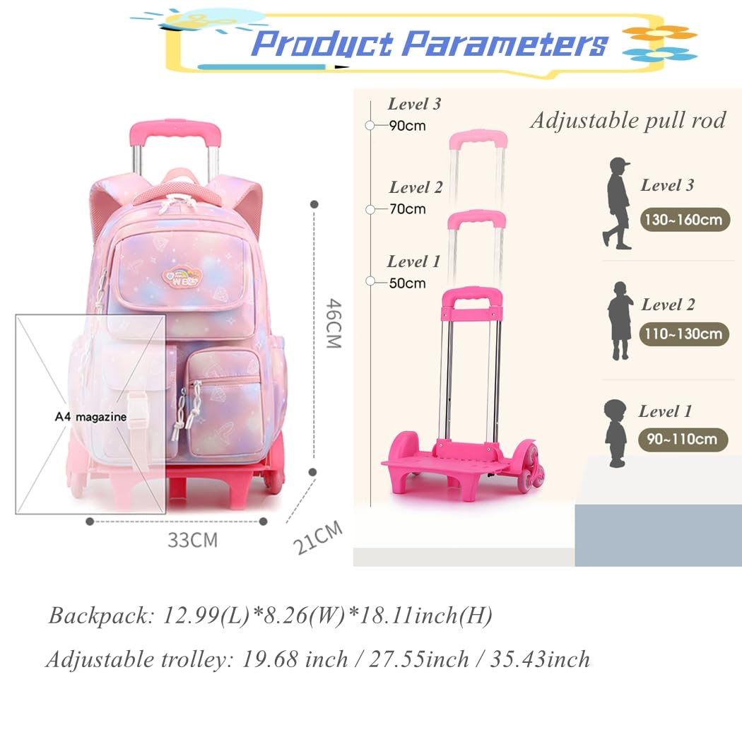 Galaxy Boys Rolling Backpack for School Elementary, Trolley Bookbags School Bags Backpacks for Kids Boys with 6 Wheels