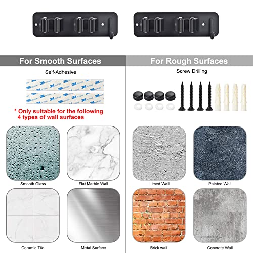 Kozci 2 Pack Broom Holder Wall Mount, Anti-Slip Mop Holder Broom Organizer Wall Mount Self Adhesive Stainless Steel Tool Storage Rack Broom Hanger for Kitchen Garden Garage (2 Racks 1 Hook)