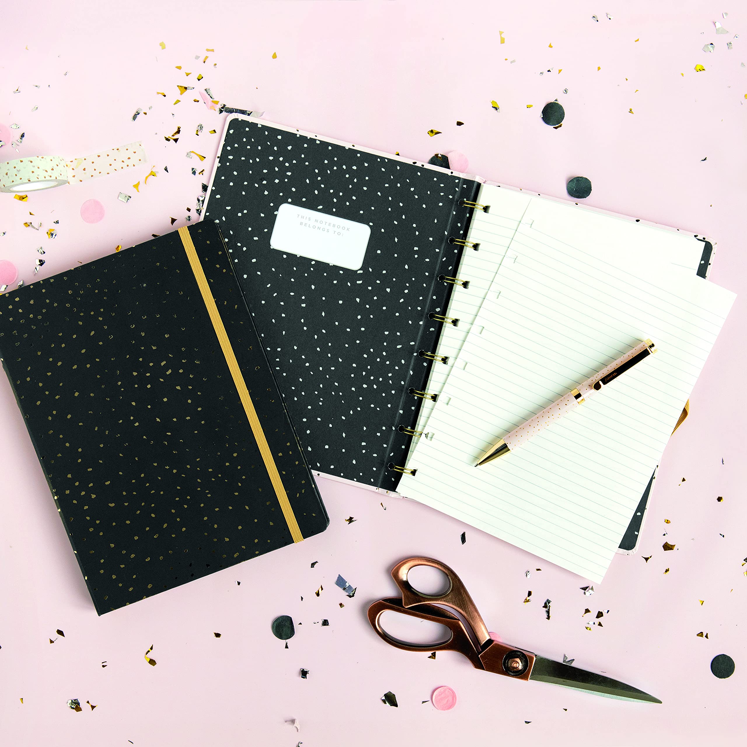 Filofax Refillable Notebook, A5 Size, Confetti Collection, 8.25" x 5.75", Charcoal (B115117U)