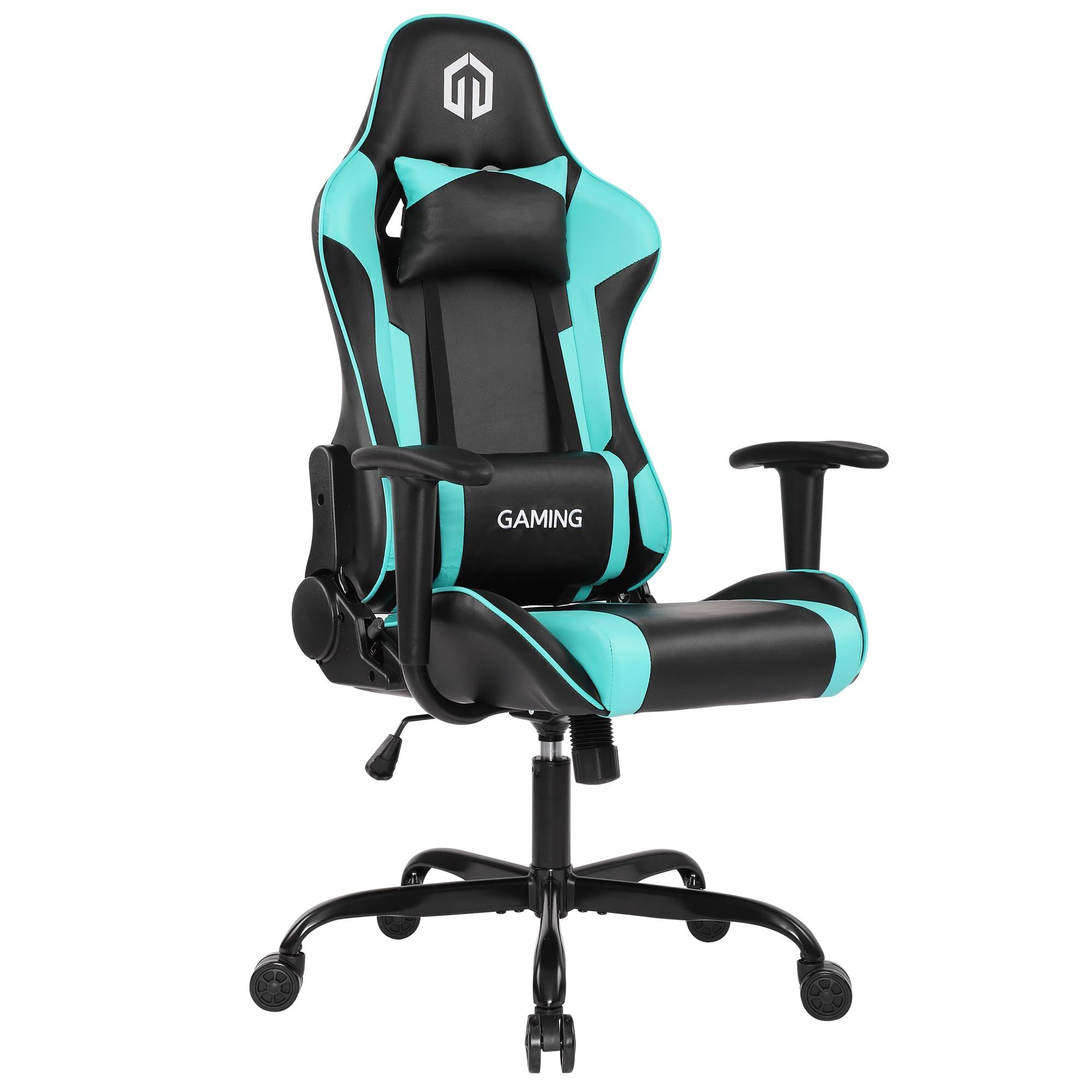 GOTMINSI Video Gaming Chair with Headrest and Lumbar Cushion Adjustable Desk Chair for Office and Study Room Computer Racing Chair with Ergonomic High Backrest (BK/Mint)
