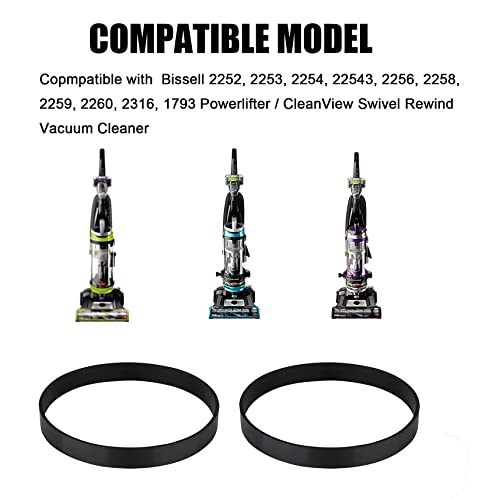 Replacement Belts for Bissell 2252, 2254, 2259, 22543, 2256, 2258, 1793 Powerlifter/CleanView Swivel Rewind Pet Vacuum Cleaner (2 Pack)