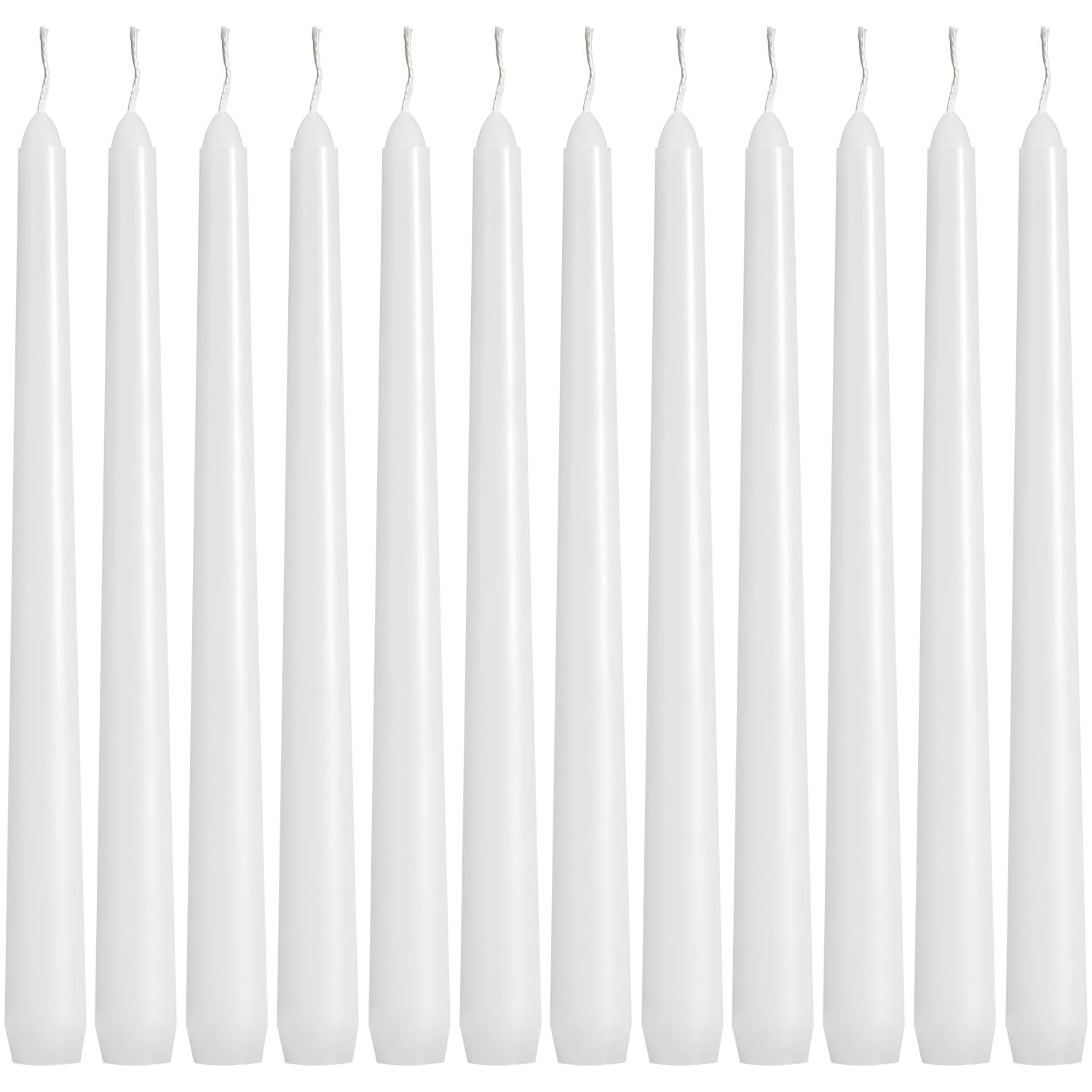 Pandaing 36 Pack White Taper Candles, 7-8 Hours Burn Time, Unscented and Smokeless, 4/5 x 10 Inch Dinner Candle Set for Household, Wedding, Party and Home Décor Candlesticks