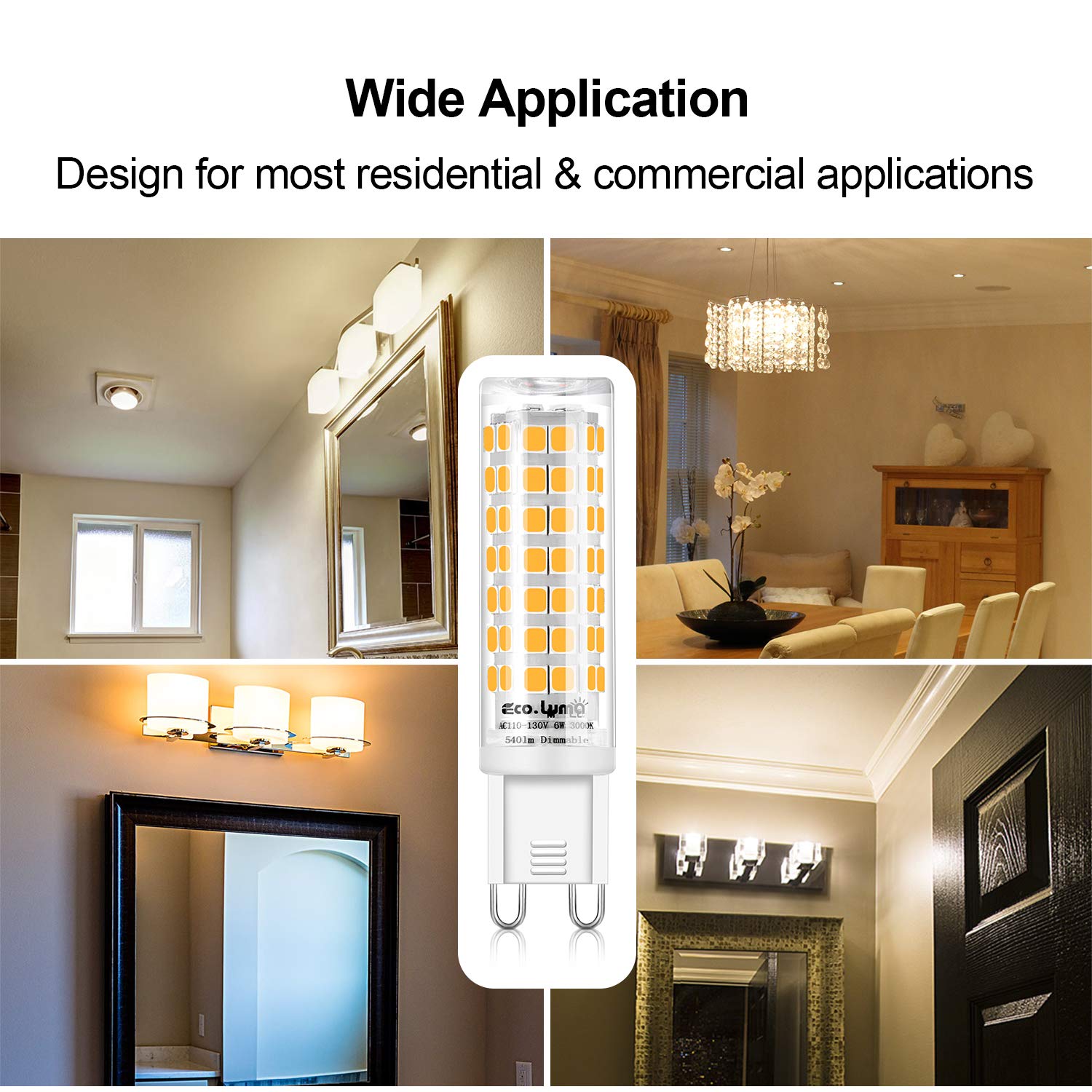 Eco.Luma G9 LED Bulb Dimmable, Warm White, 6W Equivalent 40W, 50W, 60W Halogen, 3000K, 540LM Light, AC 120V CRI 82, G9 Base (Soft Warm White, 6PCs)