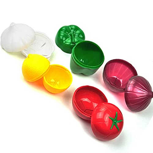 Onion, tomato, lemon, green pepper 4 PCS Fruit and Vegetable Shaped Food Saver Storage,Reusable SiliconeRefrigerator Box Storage Bowls Saver Holder Keeper