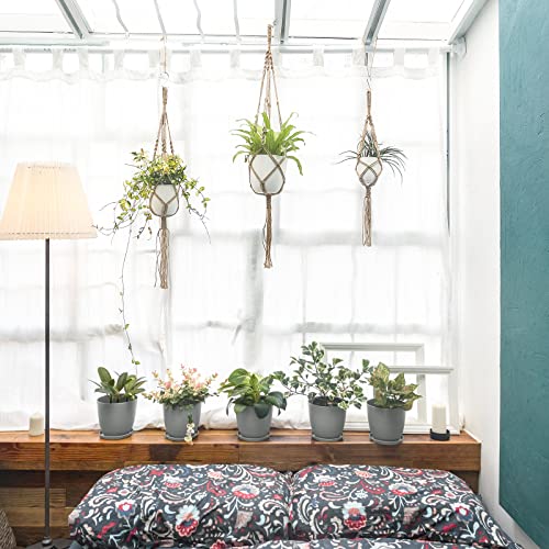 Mkono Macrame Plant Hangers, 3 Different Sizes Indoor Hanging Planters Basket Decorative Flower Pots Holder Stand Boho Home Decor, Brown