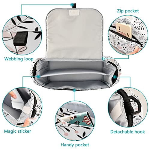 Kigai Twigs Wildflowers Baby Stroller Organizer with Cup Holders, Secure Hooks Accessories Adjustable Strap Stroller Bag for Bottle, Diaper, Phone, Toys, Baby Items