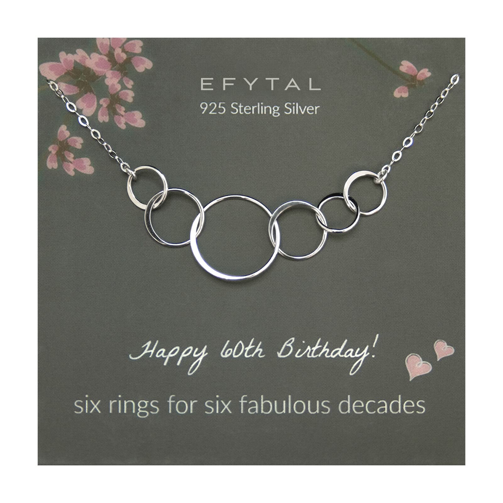 EFYTAL 60th Birthday Gifts for Women, Sterling Silver Six Circle Necklace for Her, Gifts for 60 Year Old Woman, 60th Birthday Necklace, Birthday Gifts for Women Turning 60, 60th Birthday Gift Ideas