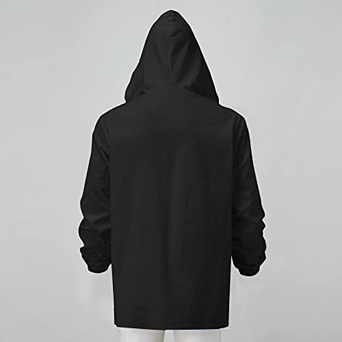 GDJGTA Tshirts for Men Autumn Hooded Tops Casual Solid Tee Shirt Long Sleeve Cotton Linen Shirt Pullover Blouse Hoodies (Black, XXL)