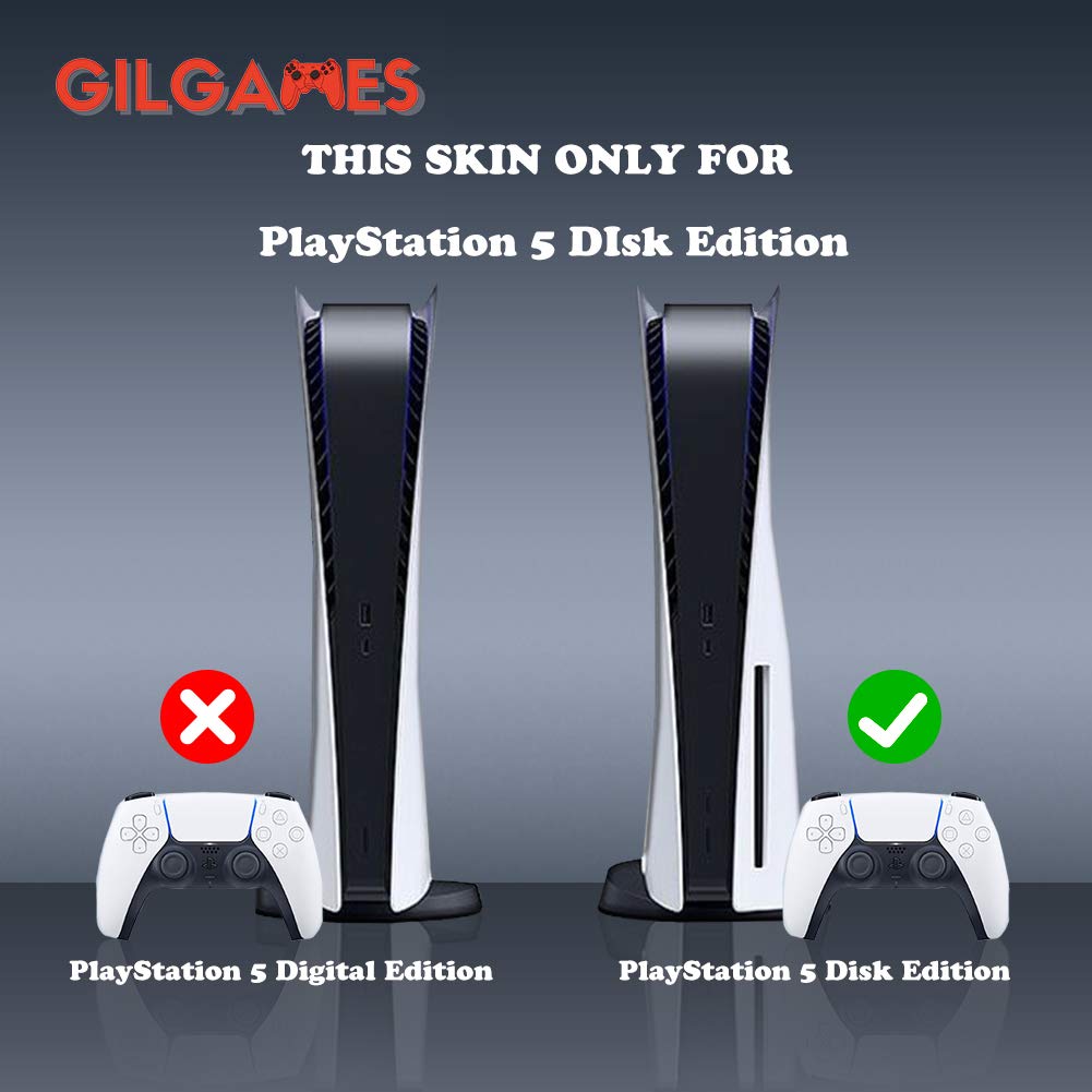 GilGames Full Set Decals for Playstation 5, Vinyl Protector Wrap Skin Cover Protective Faceplate Stickers Kit Console and Controller (Disk Edition)