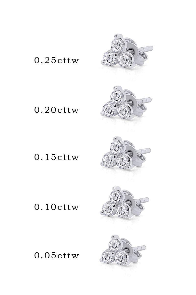 Half Pair 14k White Gold Natural Round Cut Diamond 3 Stone Triangle Cluster Single Stud Earrings Jewelry For Womens (0.25 Cttw)