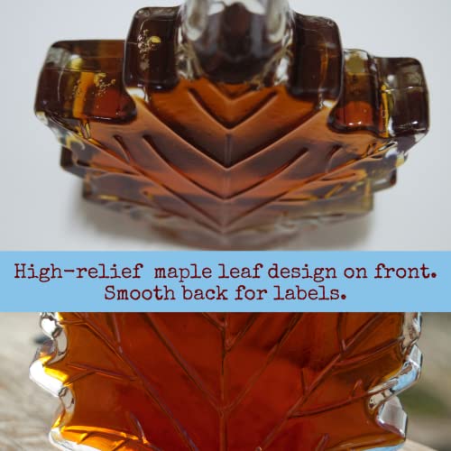 Maple Tapper Glass Maple Syrup Bottles Jars (Set of 3) with (6) Self-Sealing Caps – Reusable Leaf Shaped, Food Grade Canning Bottles 250 ml, 8.4 oz for Sugarmaking & 5 Recipe Cards, Instructions
