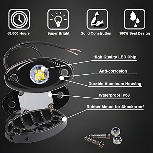 Rock Lights for Trucks, 4 Pods LED Rock Lights, IP67 Waterproof Neon Rock Lights Kits for Pickup ATV Off Road SUV, High Brightness Multifunction Underglow Lighting Glow Trail Rig Lamp (Green)