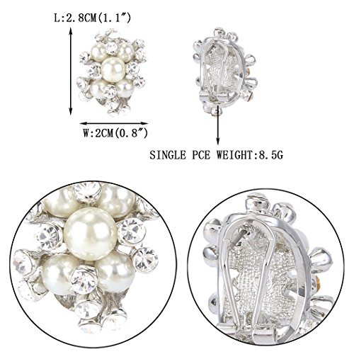 EVER FAITH Austrian Crystal White Simulated Pearl Bridal Cluster Pierced Stud Earrings Clear Silver-Tone