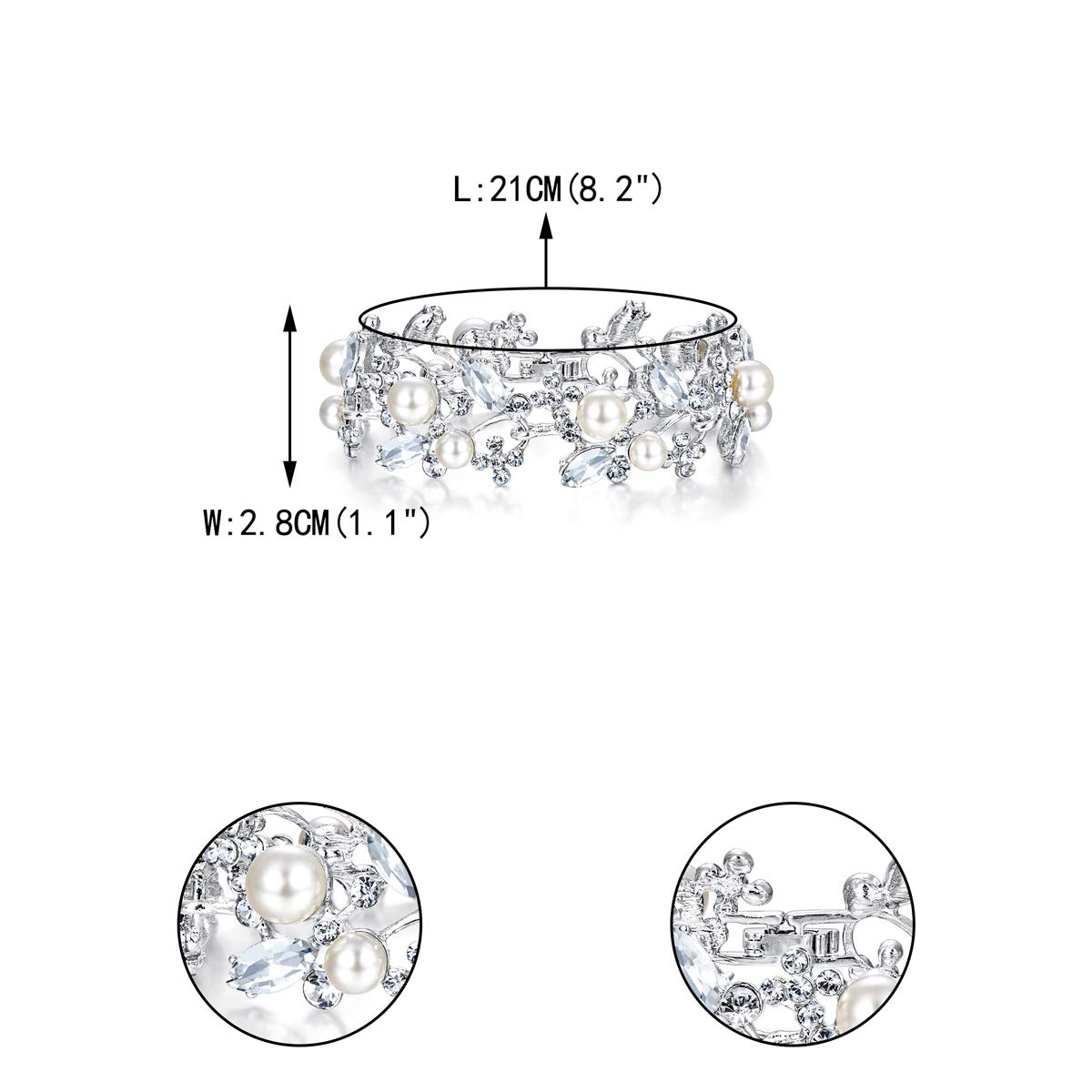 EVER FAITH Austrian Crystal White Simulated Pearl Bridal Prom Floral Leaf Tennis Bracelet