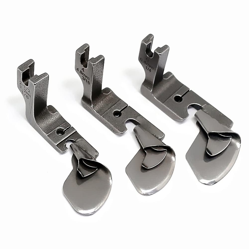 Fbshicung 5 Piece Industrial Curved Scroll Hemmer Foot (3.2mm/4.8mm/6.4mm/8mm/9.5mm) Hem Pull Tube Presser Foot Silk Chiffon Skirt Crimping Presser Foot