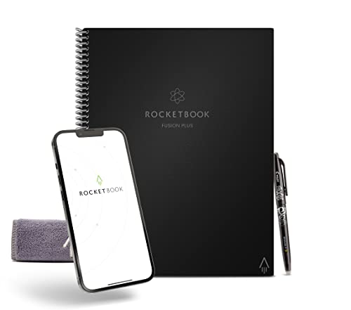 Rocketbook Fusion Plus Smart Notebook and Planner - 60 Reusable Notebook Pages, 11 Page Styles - Manage Projects & 1 Microfiber Cloth - 30 Sheets - Letter Size, Black & Smart Notebook Accessory Kit