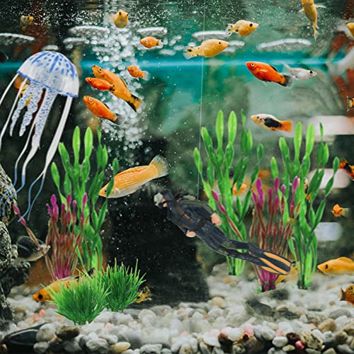 suruikei 8Pcs Fish Tank Decoration Set, Fishtank Diver Floating Decoration Aquarium Jellyfish Ornament Aquarium Artificial Plastic Plants Realistic for Various Kinds of Fish Tanks (H01)