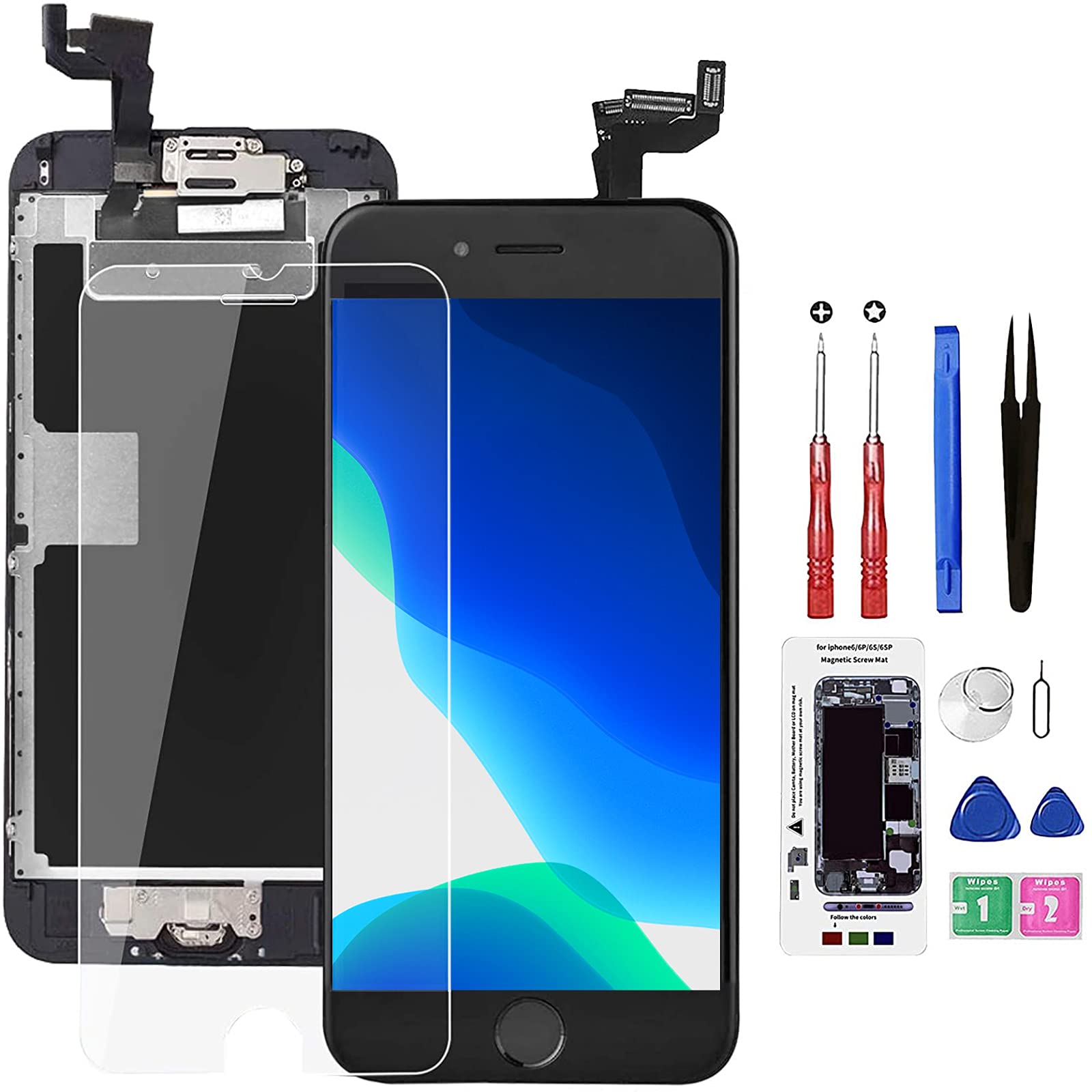 for iPhone 6S Screen Replacement Black,Drscreen LCD Touch Digitizer Complete Display for A1633, A1688, A1700,with Home Button Proximity Sensor Ear Speaker Front Camera Screen Protector and Repair Tool