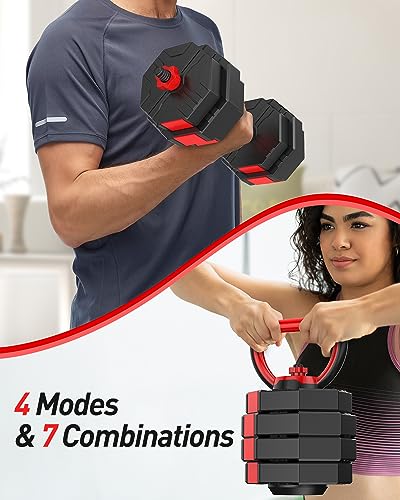 Loupusuo Adjustable Dumbbell Set 55LBS/70LBS Free Weights Set with Connector, 4 in1 Dumbbells Set Used as Barbell, Kettlebells, Push up Stand, Fitness Exercises Home Gym Workouts for Men/Women(55LBS)