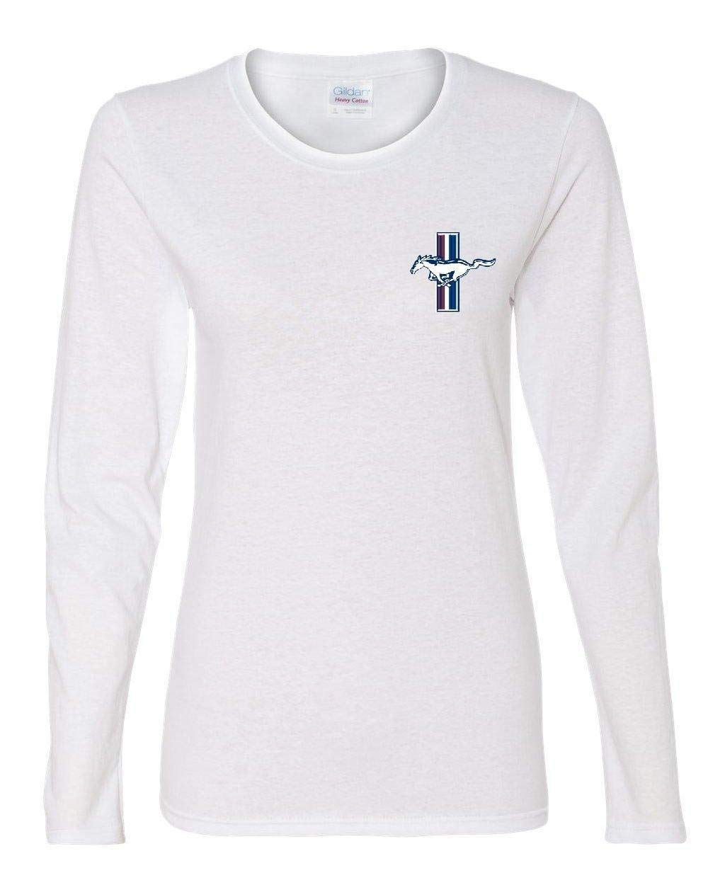 Ford Mustang The Legend Lives Women's Long Sleeve T-Shirt Classic Muscle Cars White 3X-Large