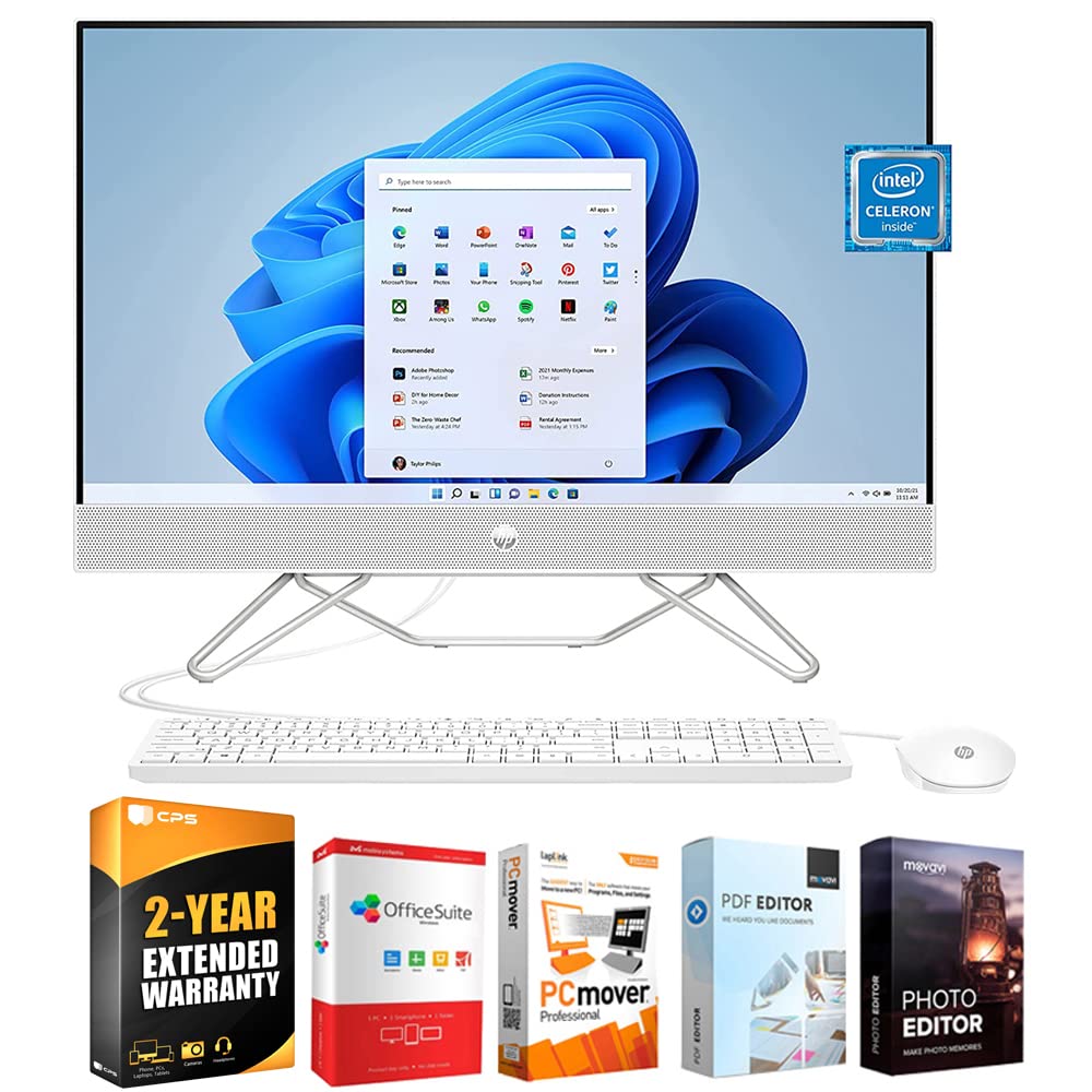 HP 24-cb0010 23.8" Intel Celeron J4025 8GB/256GB SSD All-in-One Desktop PC Bundle with Elite Suite 18 Software + 2 Year Protection Warranty