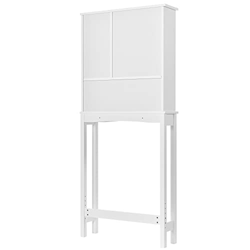 SPOFLYINN, Toilet Organizer with Adjustable Shelf, Freestanding Cabinet with Shutter Door and Open Storage Space for Bathroom White As Shown One Size