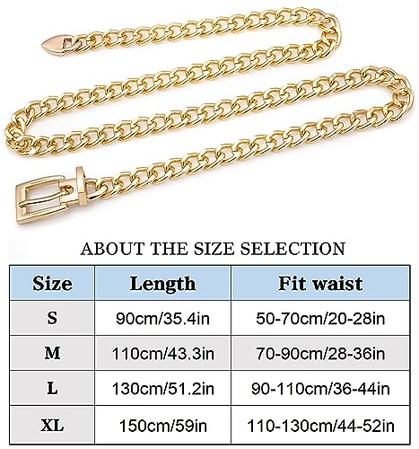 Suyi Chain Belts for Women Girls Metal Waist Belt for Dresses Plus Size 130CM Gold