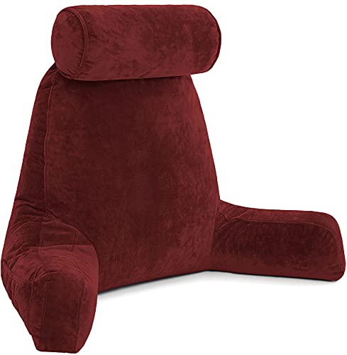 Husband Pillow Combo - Backrest Pillow with Arms : XXL Maroon & Lap Desk Bed Tray : Pink - Memory Foam Reading Pillows for Bed w/Removable Neck Roll & Laptop Bed Tray Table