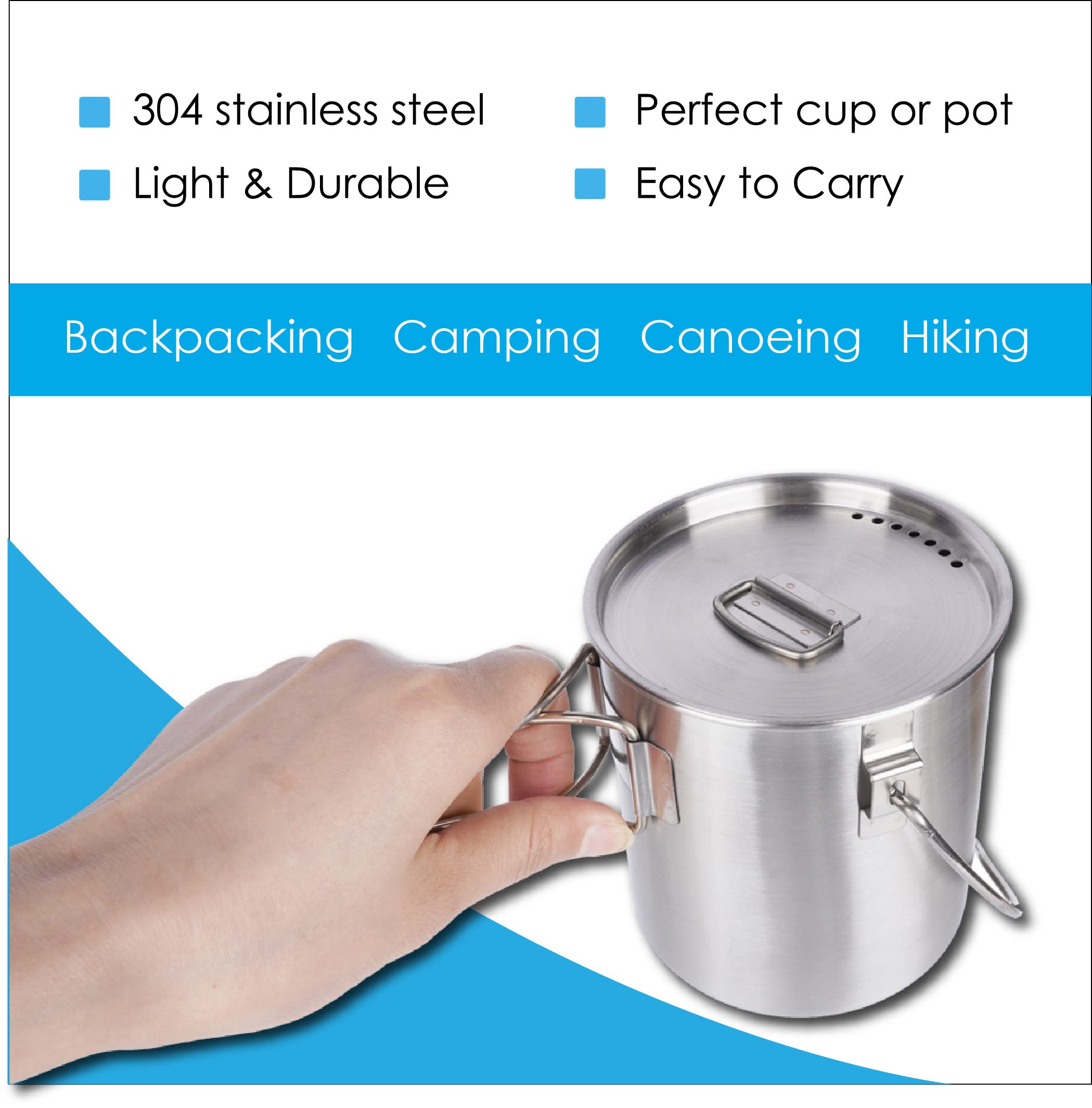 Gearland Stainless Steel Camping Pot with Camping Spork for Backpacking, Hiking, Camping, Bug Out Bag